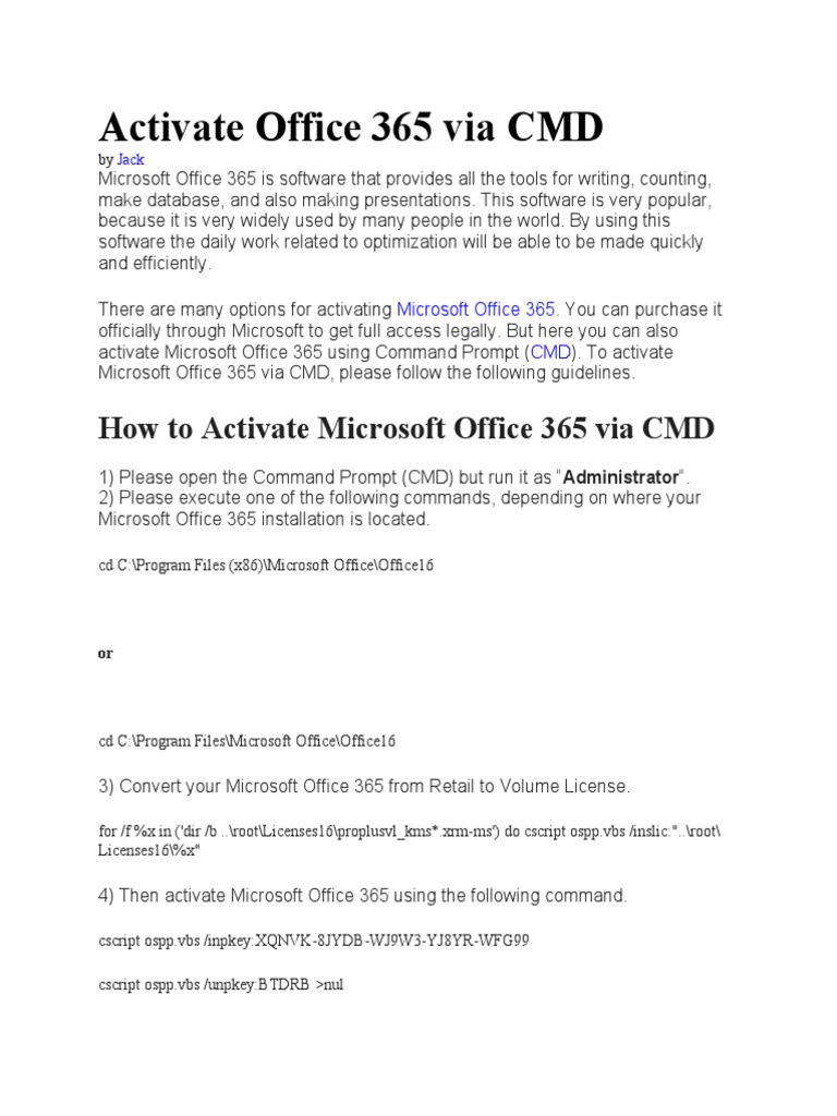 Activate Office 365 Via CMD | PDF