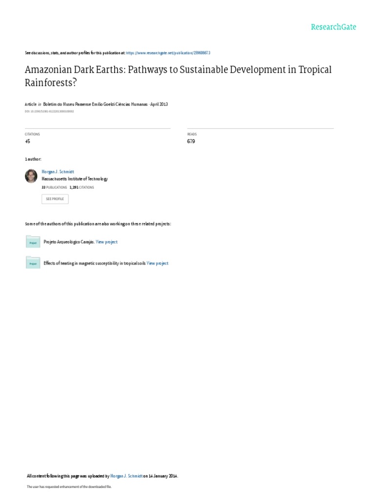 Schmidt 2013 Amazonian Dark Earths Pathways To Sustainable Development in Tropical Rainforests ...