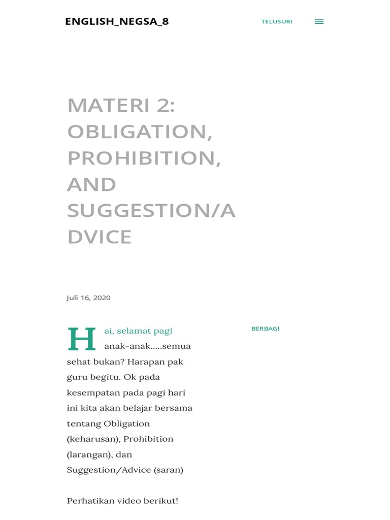 Obligation, Prohibition & Advice Guide | PDF | Indonesian Language ...