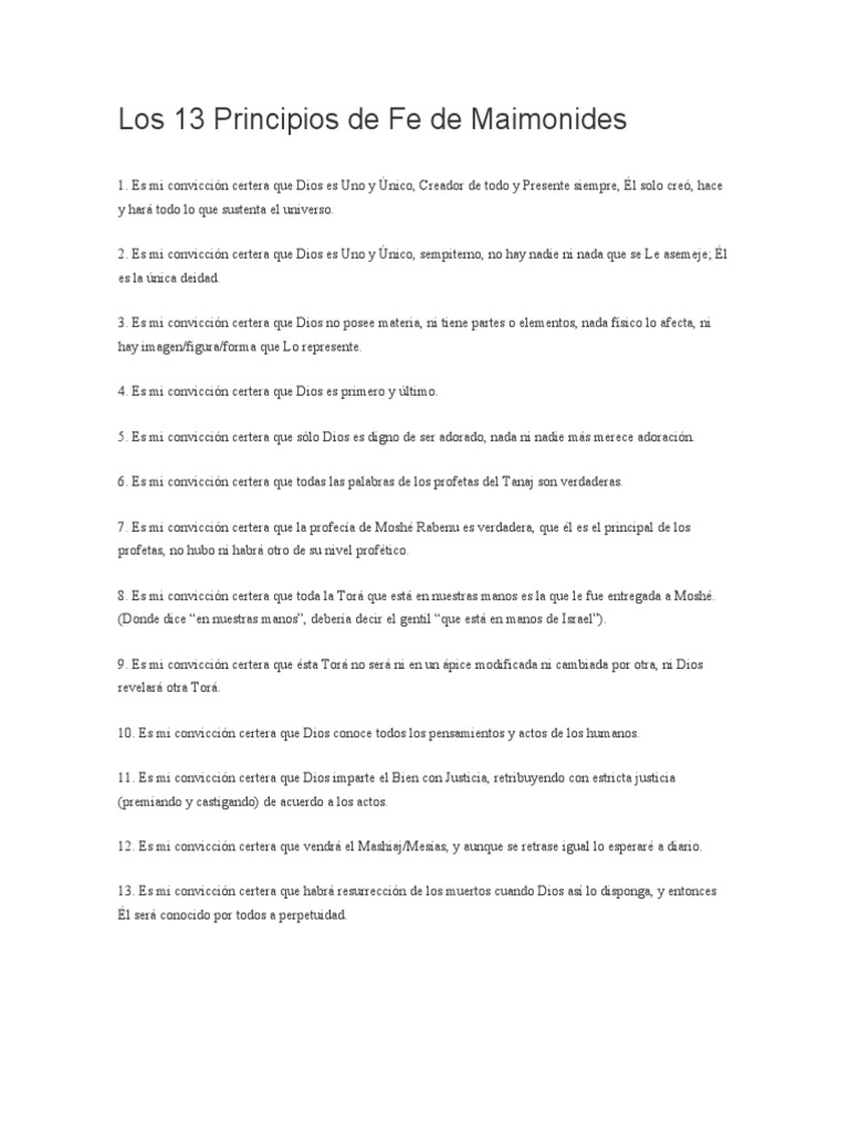 Los 13 Principios de Fe de Maimonides | PDF
