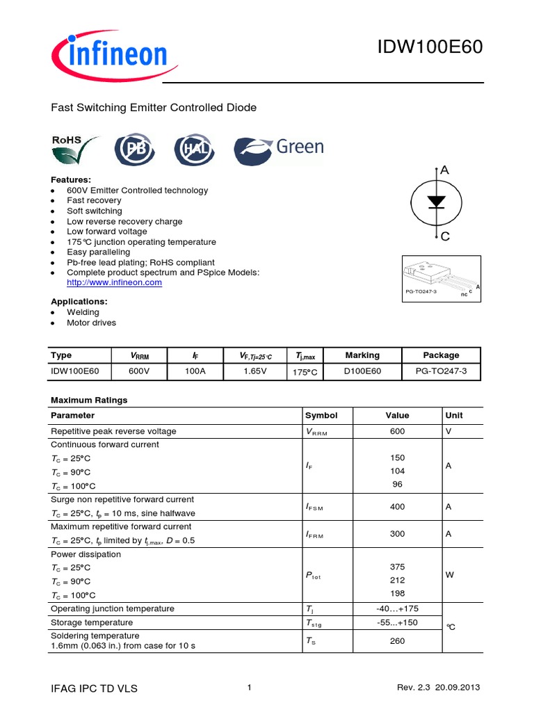 Infineon IDW100E60 DataSheet v02 03 en | PDF | Diode | Electronic Engineering