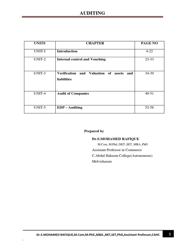 Auditing Notes - (I - V) Units | PDF