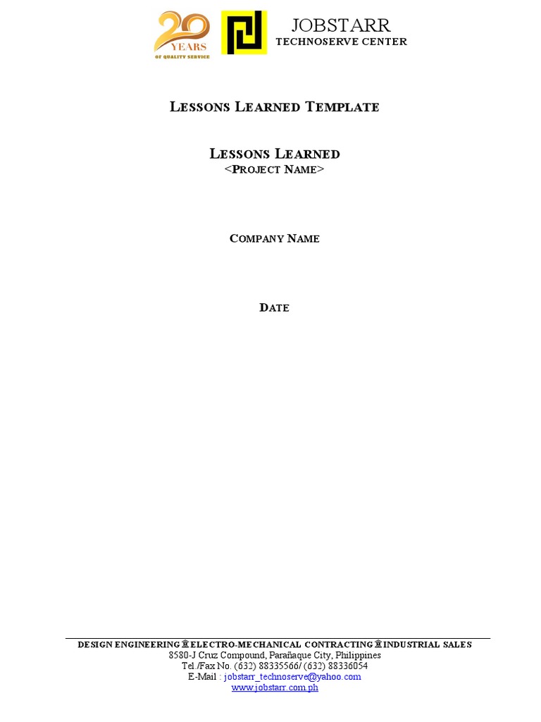 Lesson Learned Template | PDF | Project Management | Life Cycle Assessment