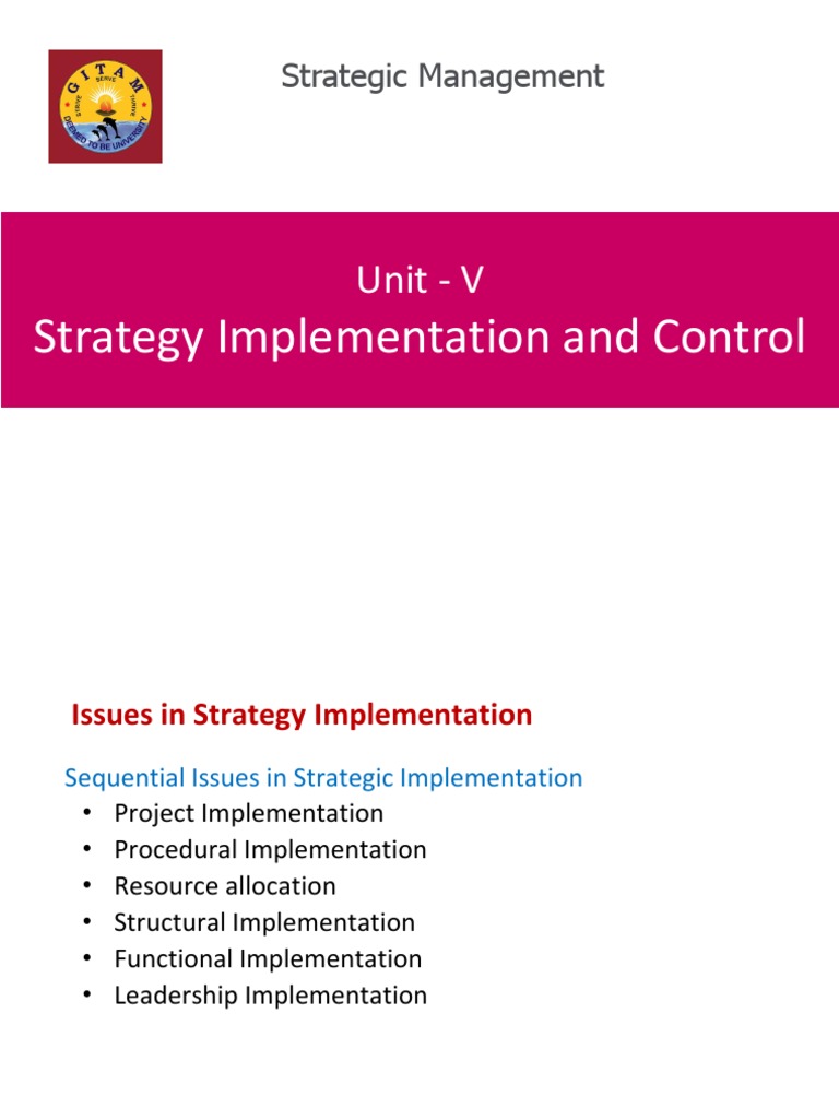 Unit 5-Strategy Implementation and Control | PDF | Strategic Leadership ...