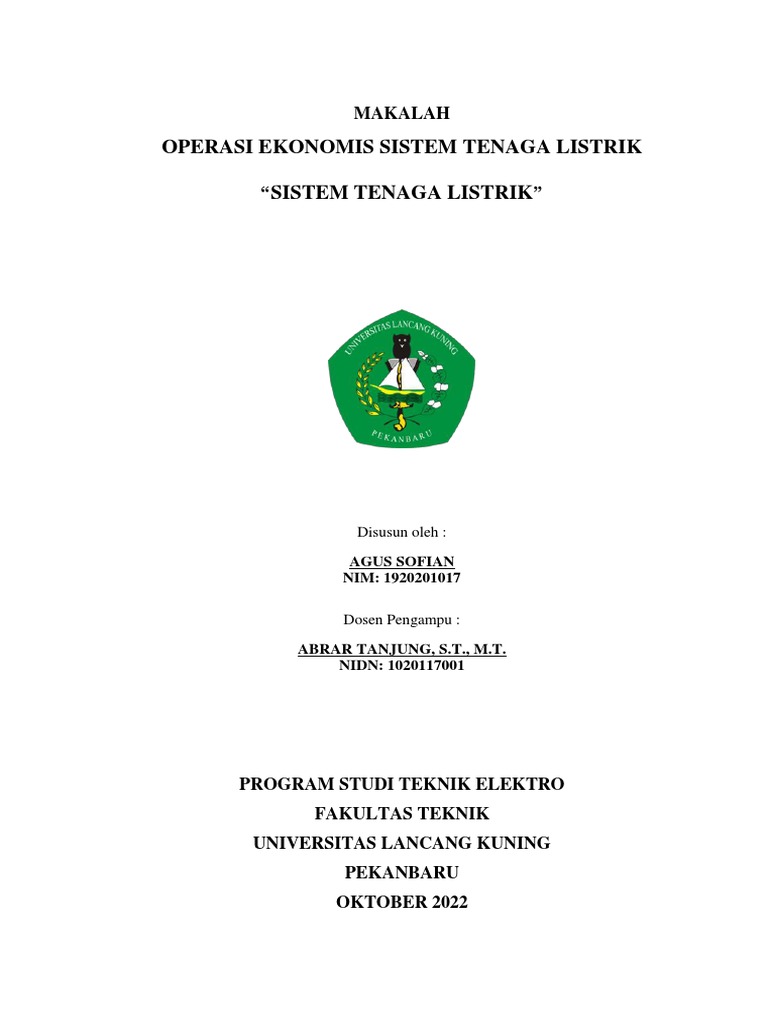 Tugas Makalah Operasi Ekonomis - Ilham Saputra - 1920201045 | PDF