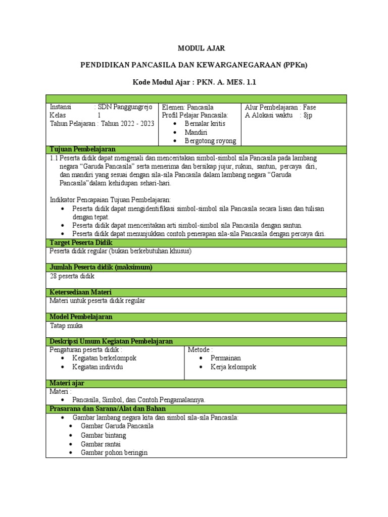 RPP Kelas I Kurikulum Merdeka | PDF