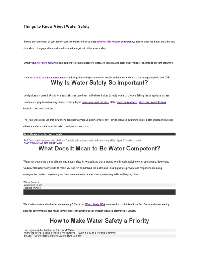 Things To Know About Water Safety | PDF | Swimming | Water