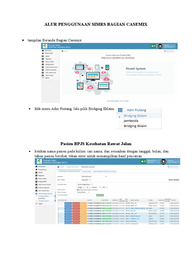Alur Penggunaan Simrs Bagian Casemix | PDF