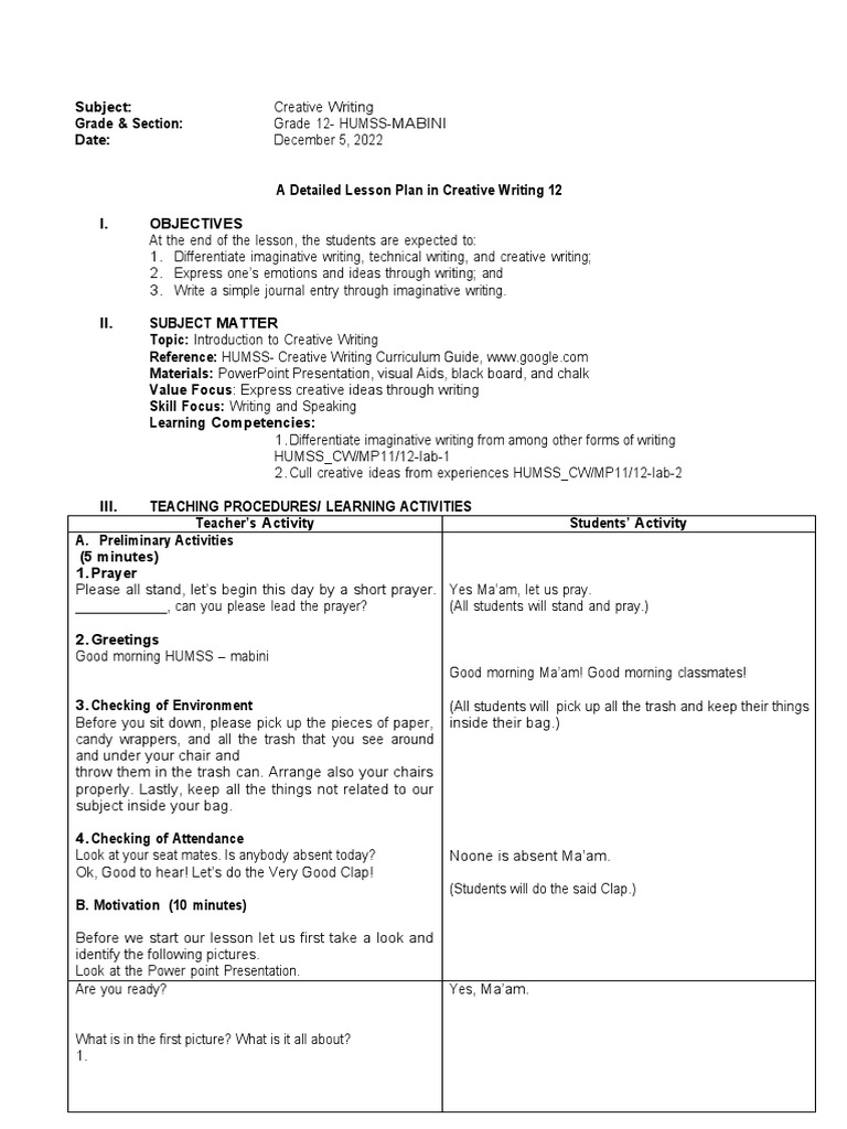 Detailed Lesson Plan Quarter 1 4docx | PDF | Essays | Lesson Plan