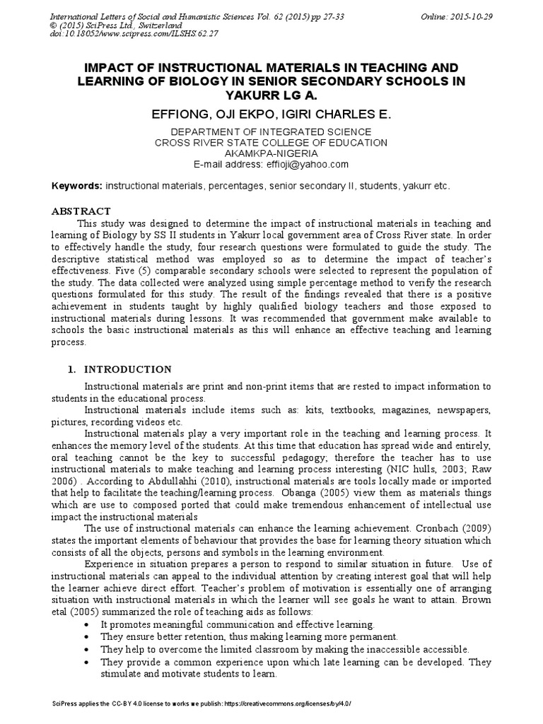 Impact of Instructional Materials in Teaching and | PDF | Teaching Method | Teachers