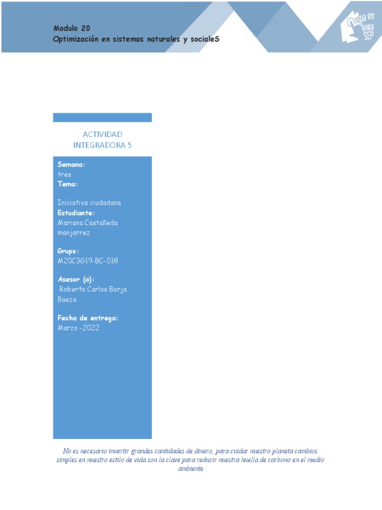 Actividad Integradora 5: Modulo 20 Optimización en Sistemas Naturales Y Sociales | PDF ...