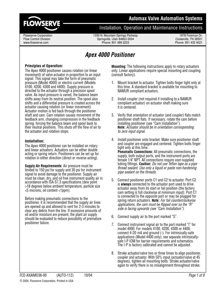 Flowserve Apex 4000 Positioner | PDF | Actuator | Valve