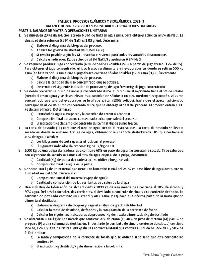 Taller 2. B. Mat (Op. Unit) | PDF | Humedad | Agua