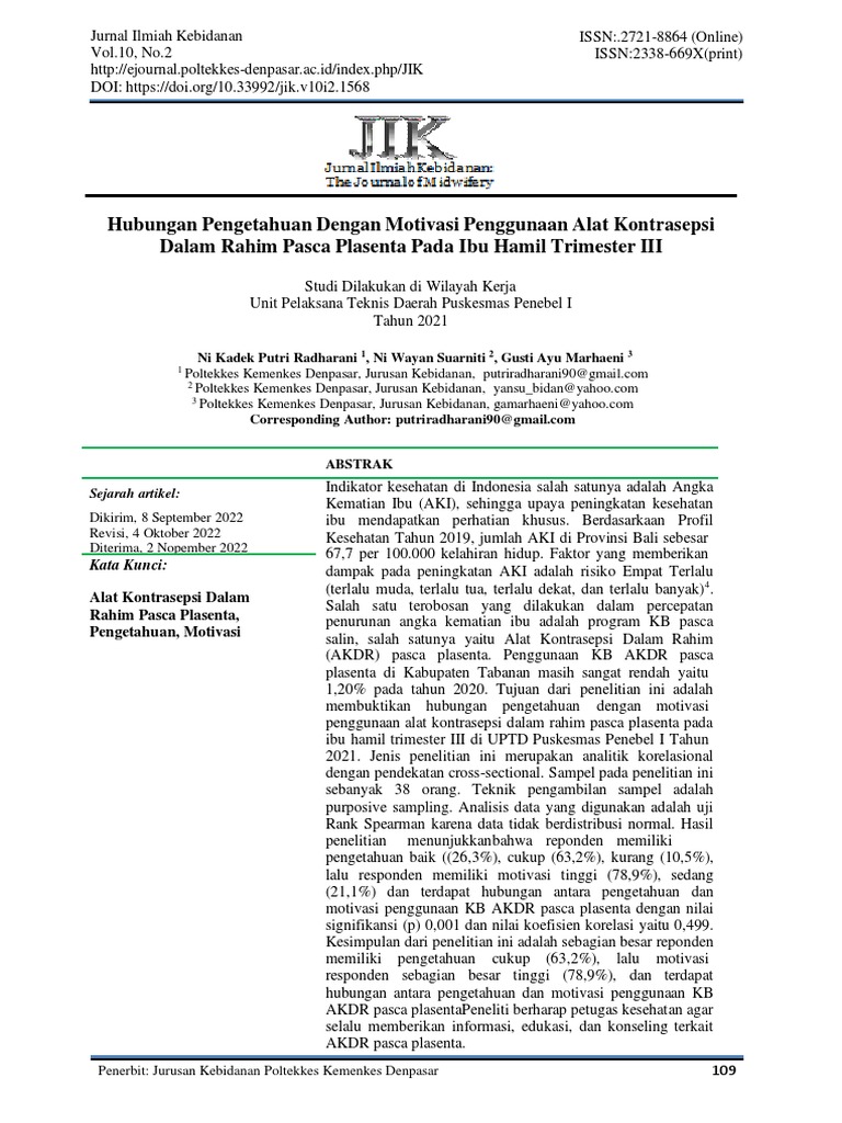 Hubungan Pengetahuan Dengan Motivasi Penggunaan Alat Kontrasepsi | PDF