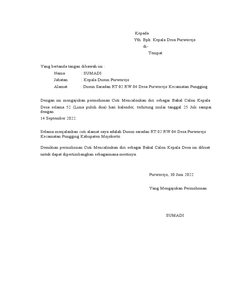 Format Ijin Cuti | PDF