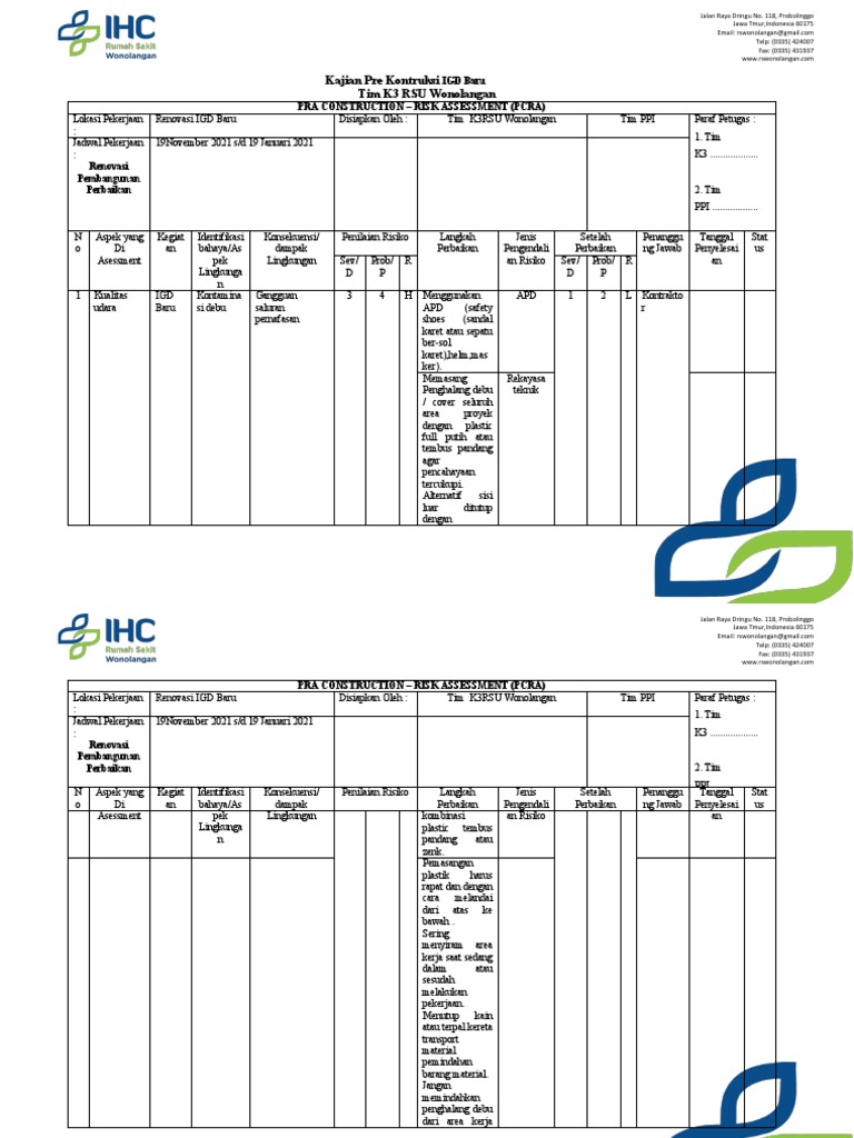 1.PCRA Perluasan IGD Baru - FORM ASS | PDF
