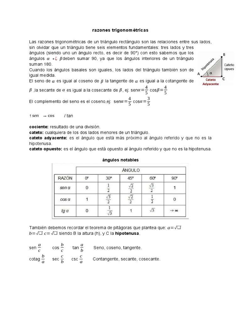 Razones Trigonométricas | Descargar gratis PDF | Funciones trigonométricas | Triángulo