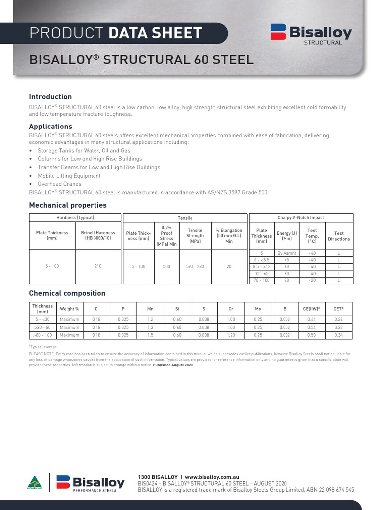 Bisalloy® Structural 60 Steel | PDF | Steel | Strength Of Materials