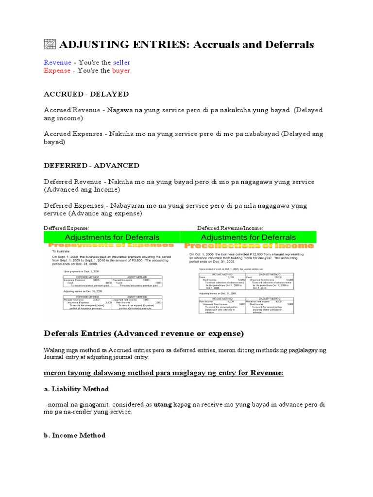 Basic Accounting Adjusting Entry - Accruals and Deferrals | PDF | Deferral | Expense