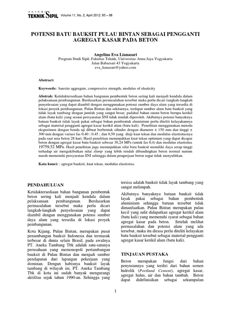 Potensi Batu Bauksit Pulau Bintan Sebagai Pengganti Agregat Kasar Pada ...