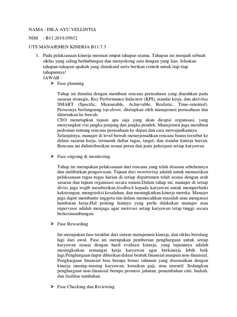 Uts-Mnj Kinerja-Dila Ayu Vellintia | PDF