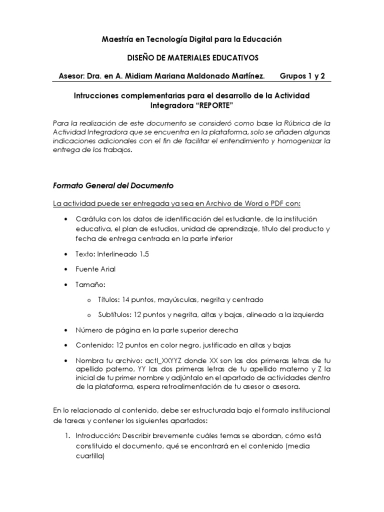 ACT INTEGRADORA DISEÑO MAT Instrucciones Adicionales | PDF