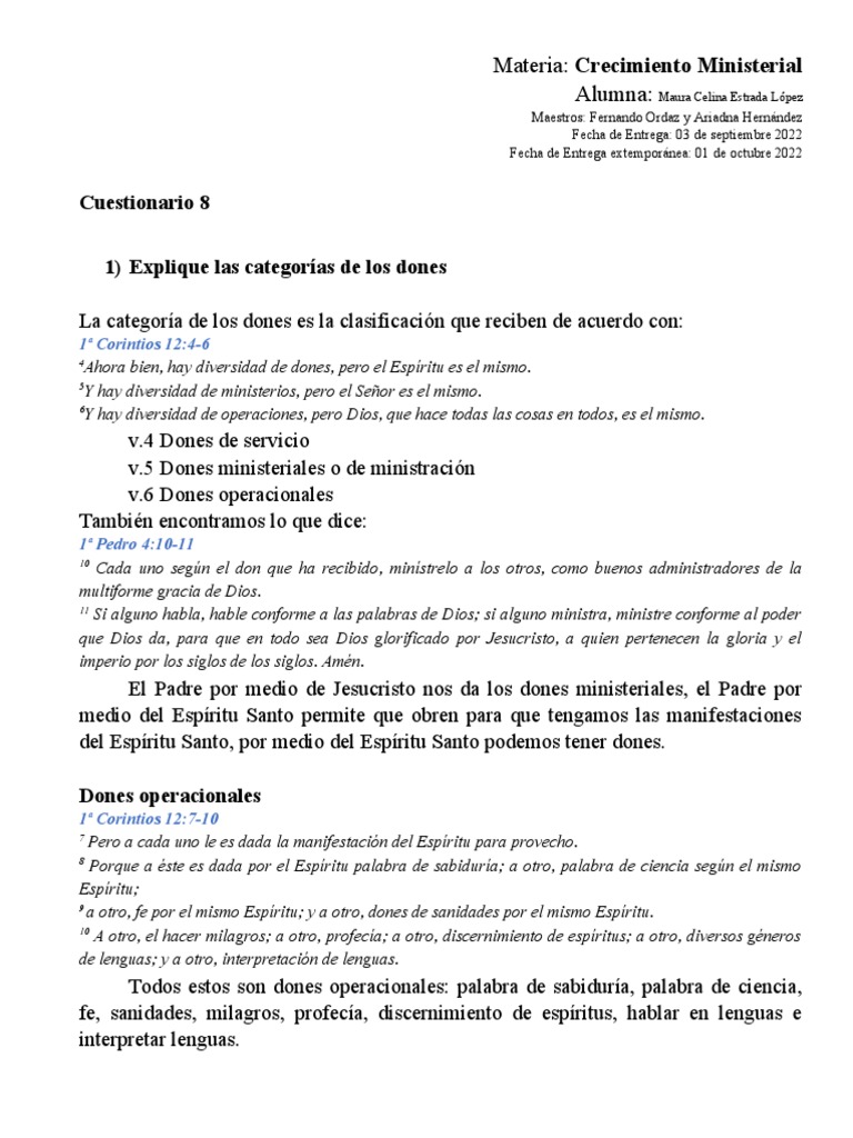 Clasificación de Dones Espirituales | PDF | Jesús | Profecía