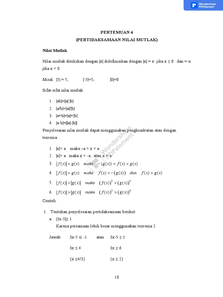 Pertidaksamaan Nilai Mutlak dan Relasi | PDF