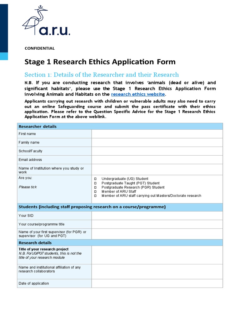 Stage 1 Research Ethics Application Form | PDF | Information Privacy | Risk
