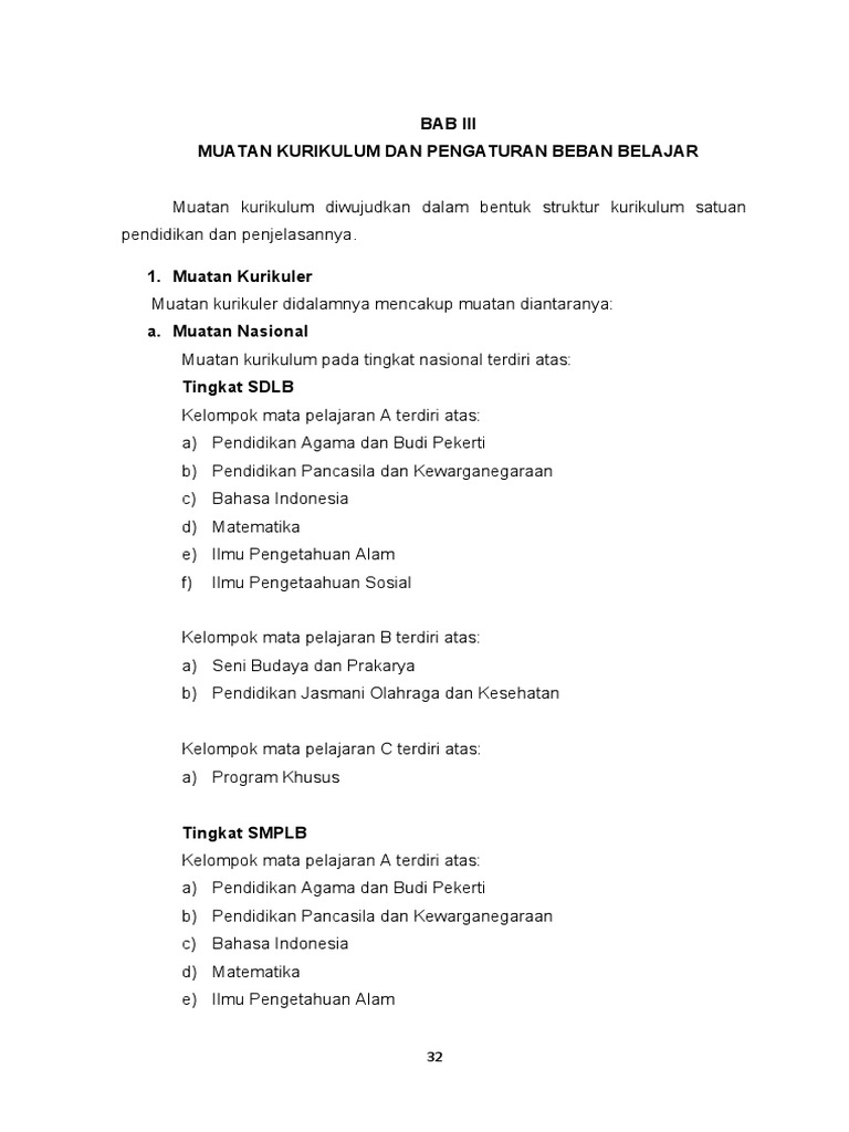Bab Iii Struktur Dan Muatan Kurikulum Tingkat Satuan Pendidikan | PDF