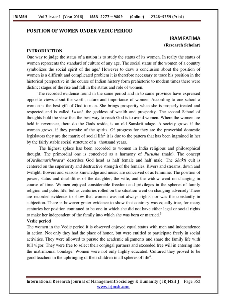 Position of Women Under Vedic Period | PDF | Vedas | Widow