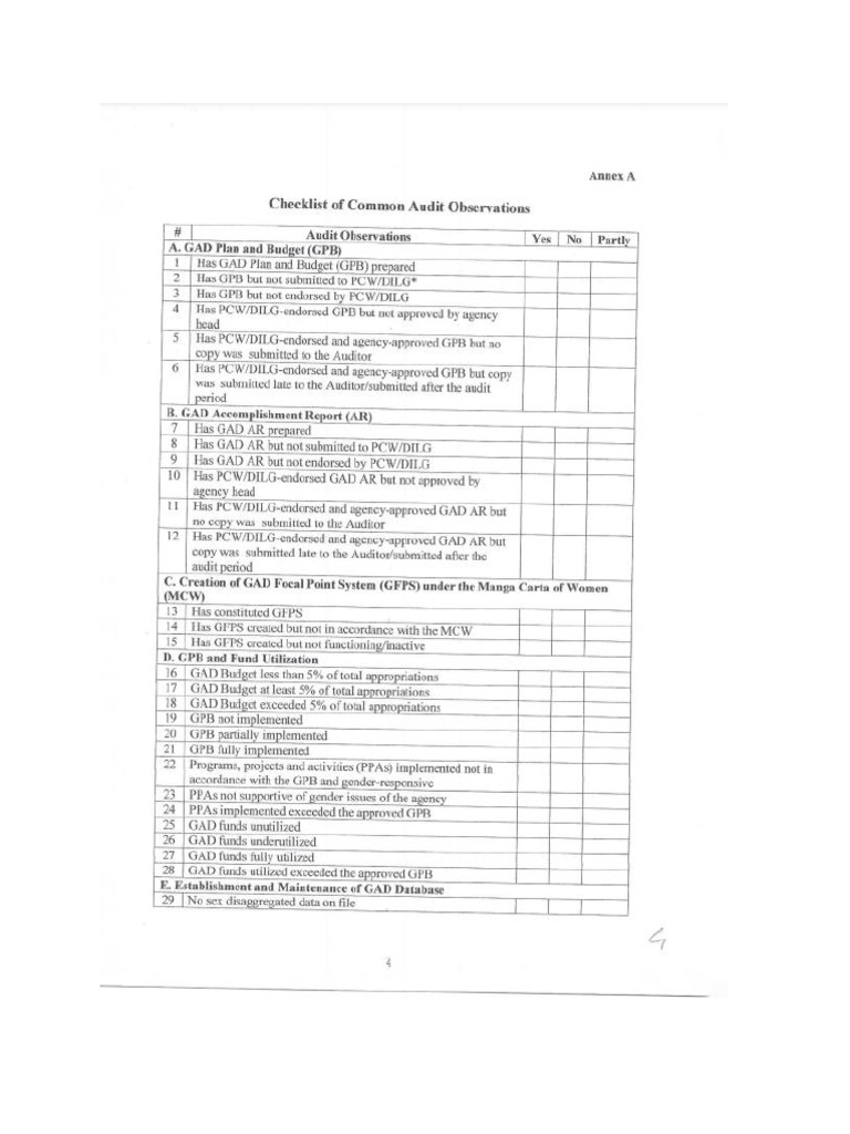 Annex A Checklist of Common Audit Observations | PDF