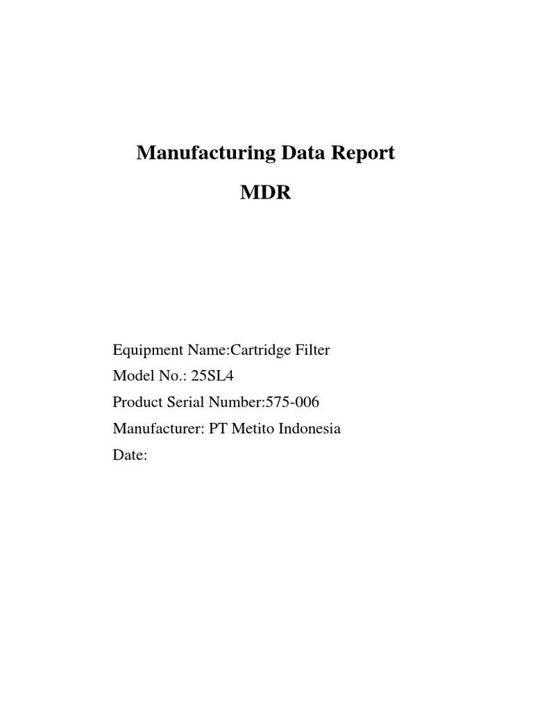 CIP Cartridge Filter MDR Report | PDF