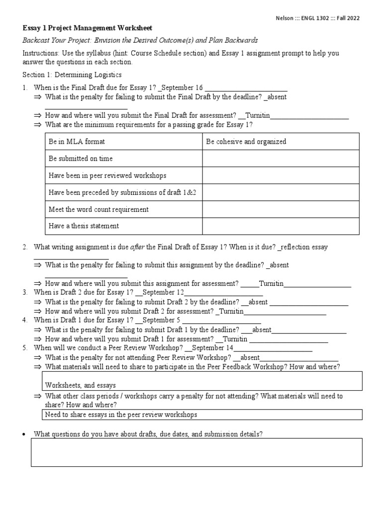 Essay 1 Project Worksheet 1302 | PDF | Essays | Cognition