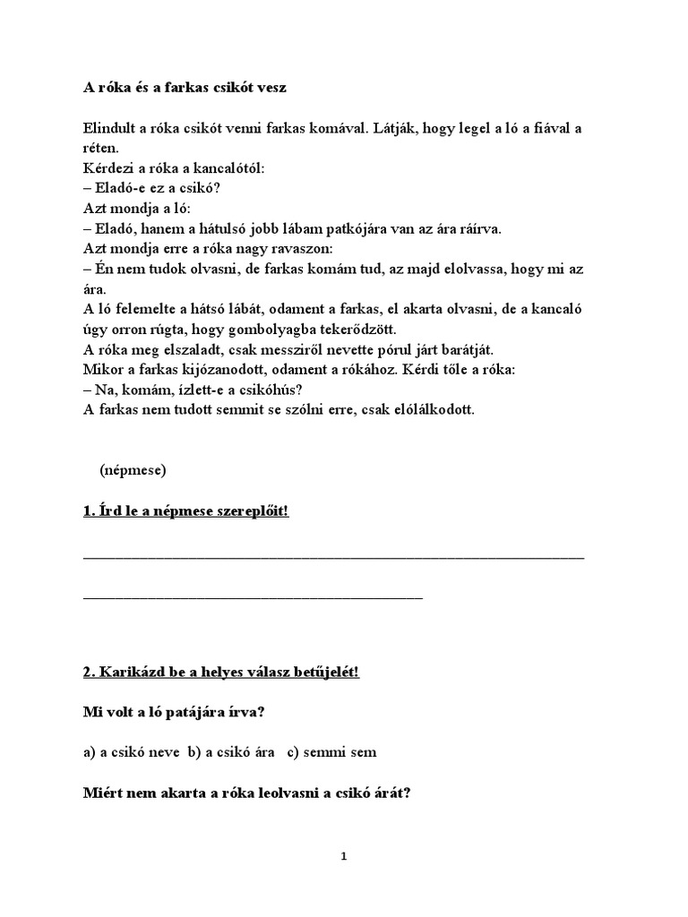 Szöüvegértés Feladatok 2.oszt | PDF