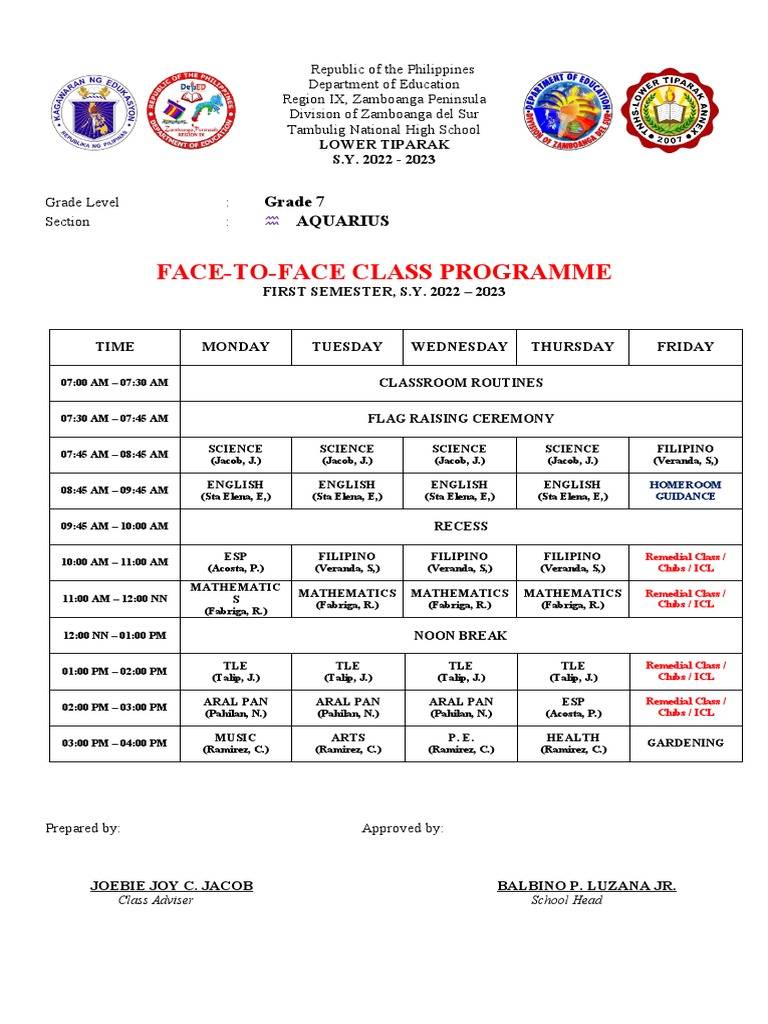 Class Programme For 2022-2023 | PDF | Academic Term | Social Institutions