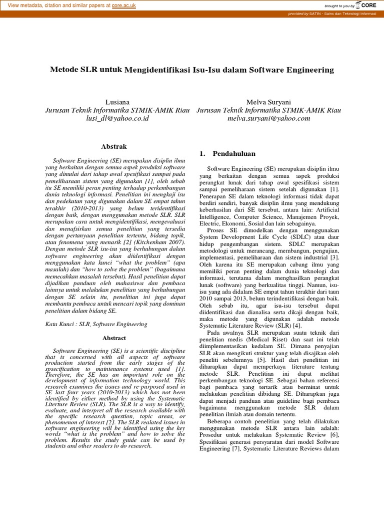 Metode SLR Untuk Mengidentifikasi Isu-Isu Dalam Software Engineering | PDF