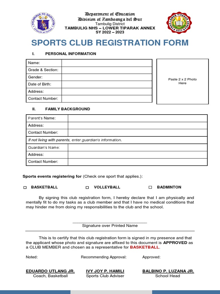 Sports Club Registration Form (Final, Revised) | PDF