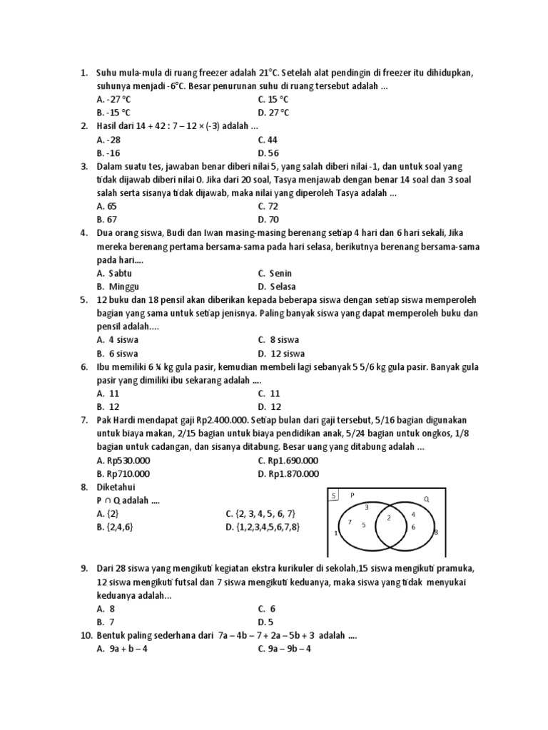 PAS MTK Kelas 7 Semester I | PDF