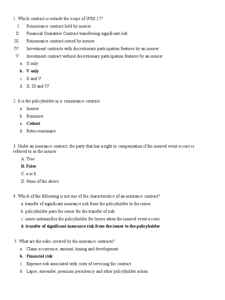 Insurance Contract Quiz - Compress | PDF | Insurance | Reinsurance