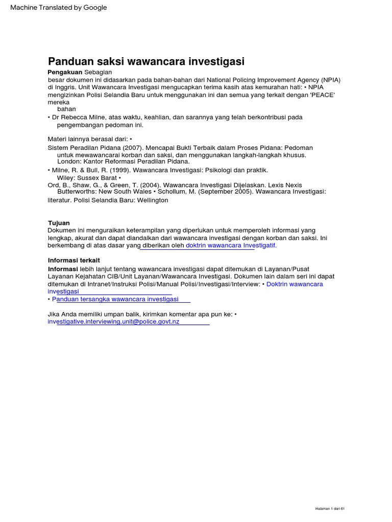 Panduan Wawancara Dan Investigasi Saksi | PDF