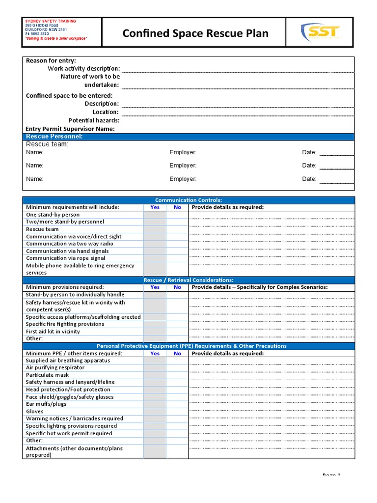 Confined Space Rescue Plan Template | PDF | Personal Protective ...