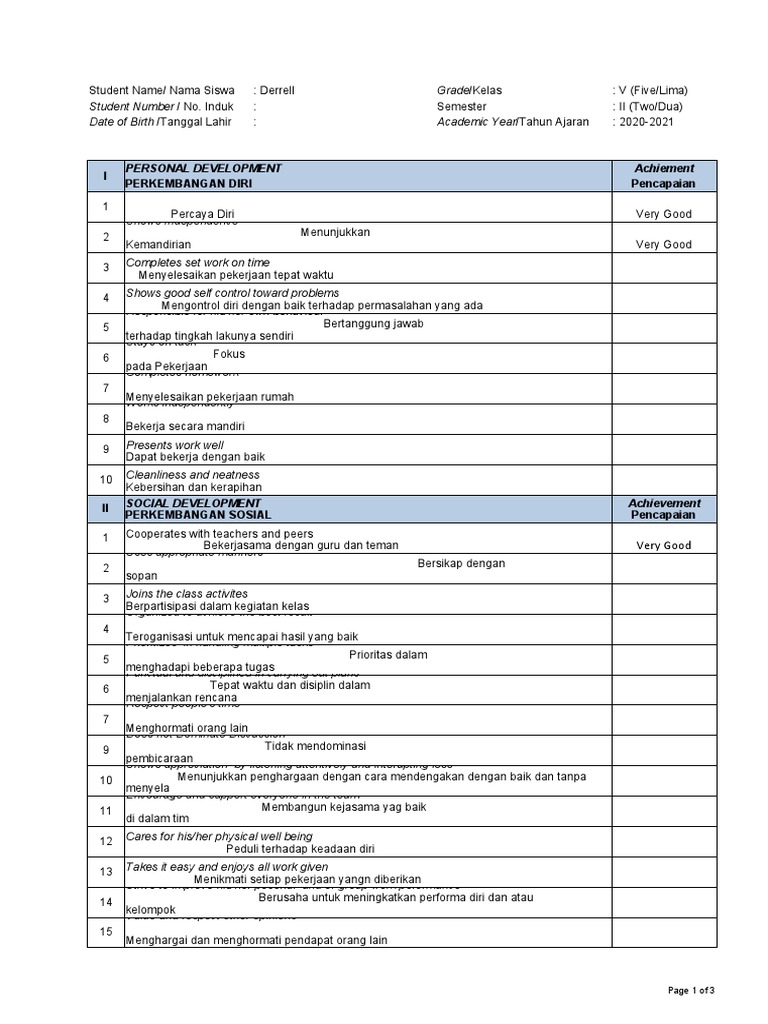 Template Report Card | PDF