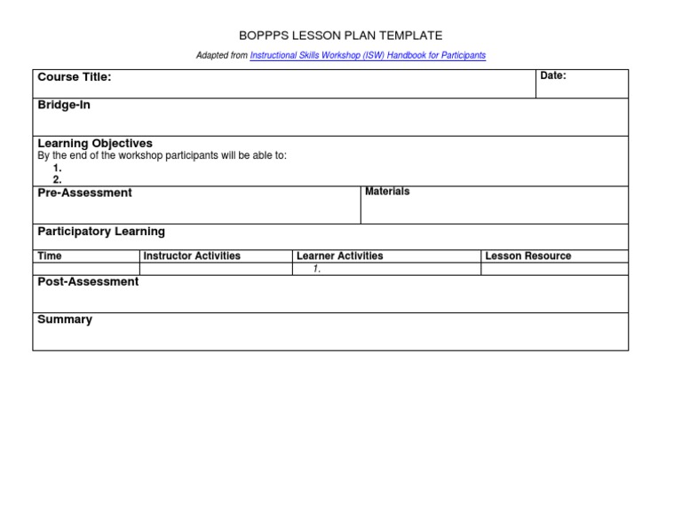 BOPPPS Lesson Plan Template | PDF