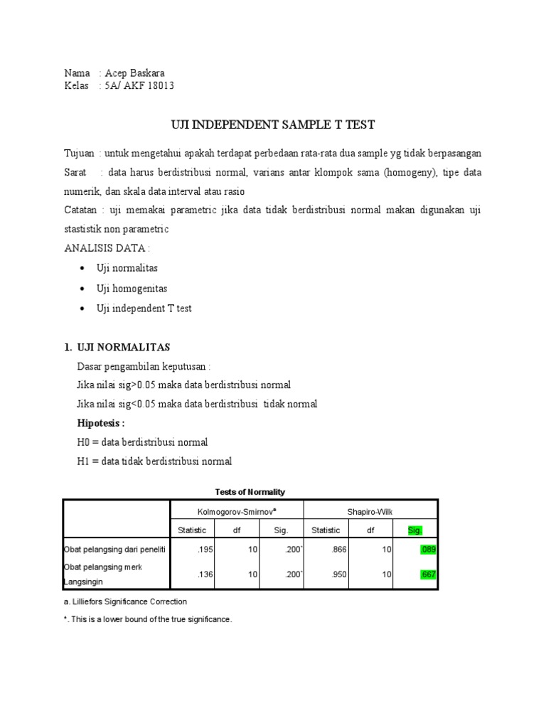 Acep Baskara - Uji Independent Sample T Test | PDF