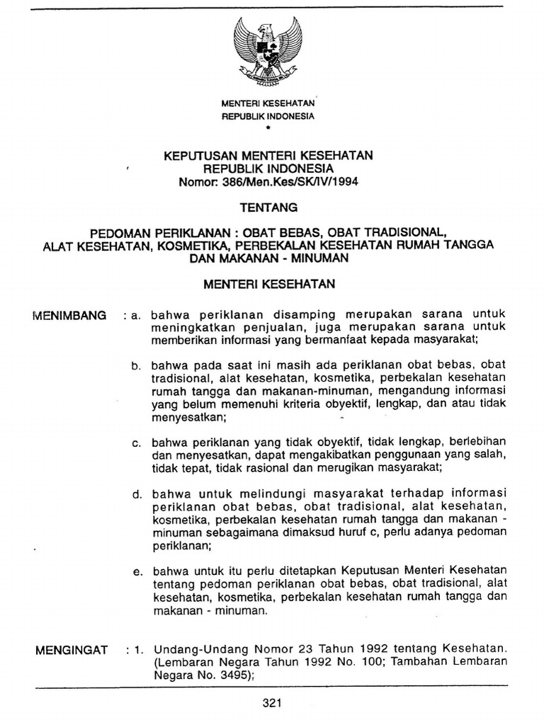 1994 SK Menkes No.386.MENKES - sk.IV.1994 Tentang Pedoman Peri | PDF