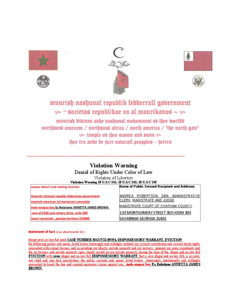 01 VIOLATION WARNING COLl MAGISTRATE COURT OF CHATHAM COUNTY ANDREA ...