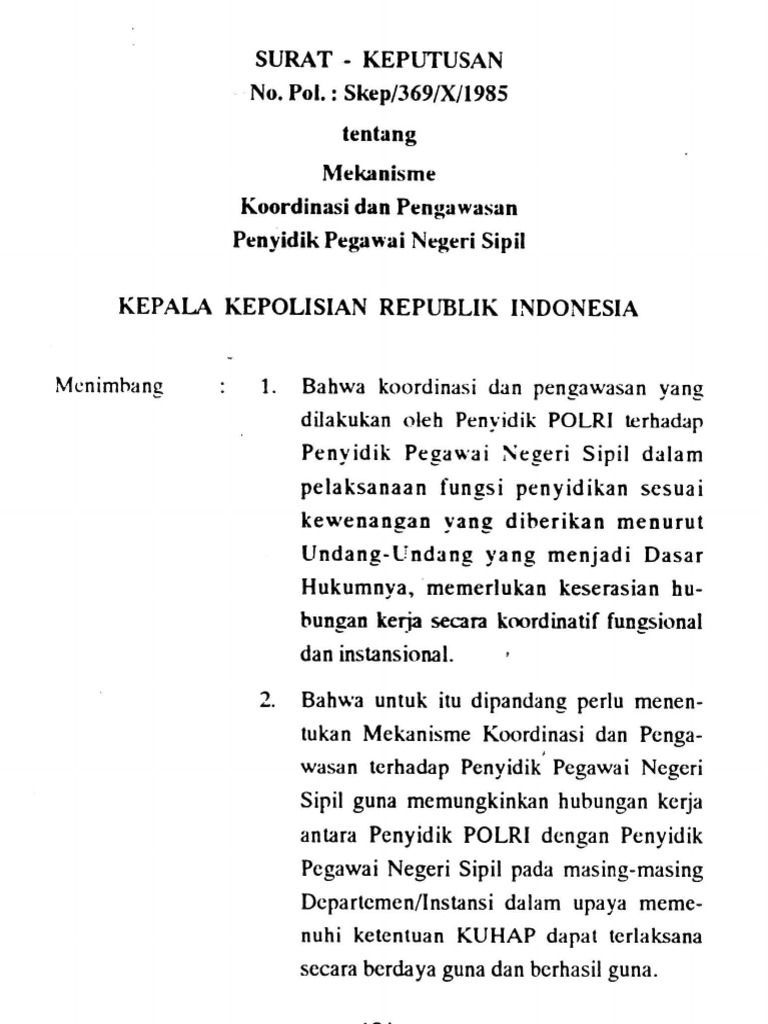 1995 SK Kapolri No - Pol - SKep.369.X.1995 Tentang Mekanisme Koo | PDF