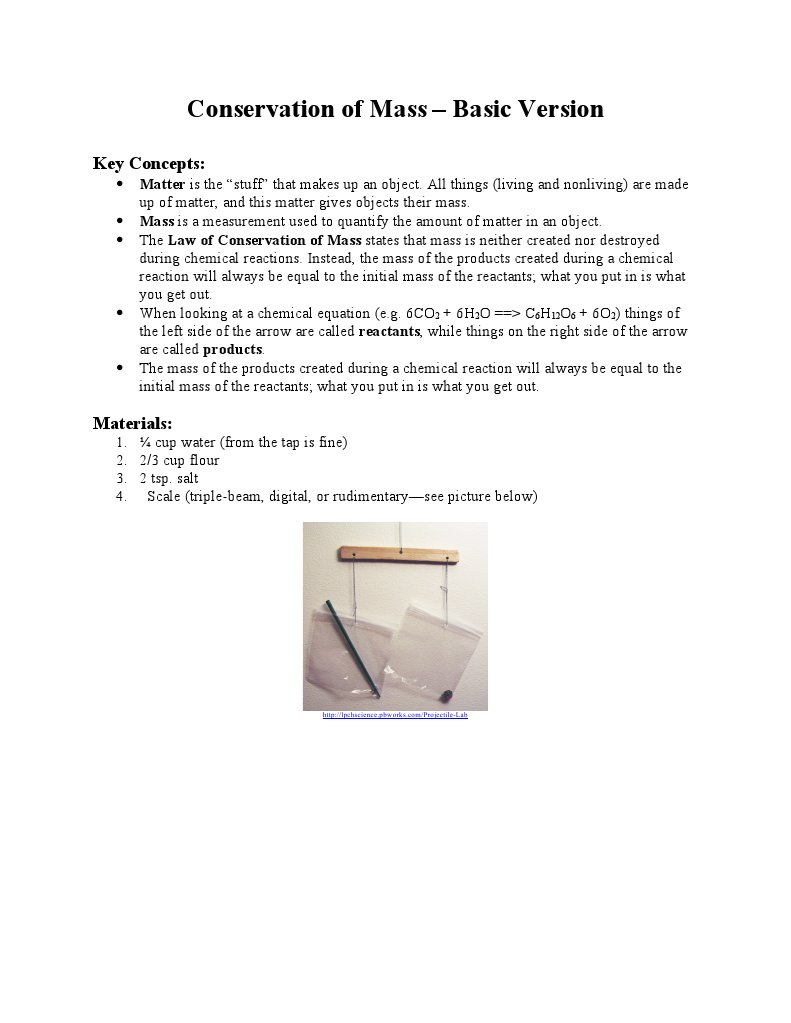 Conservation of Mass - Basic Version | PDF | Mass | Matter