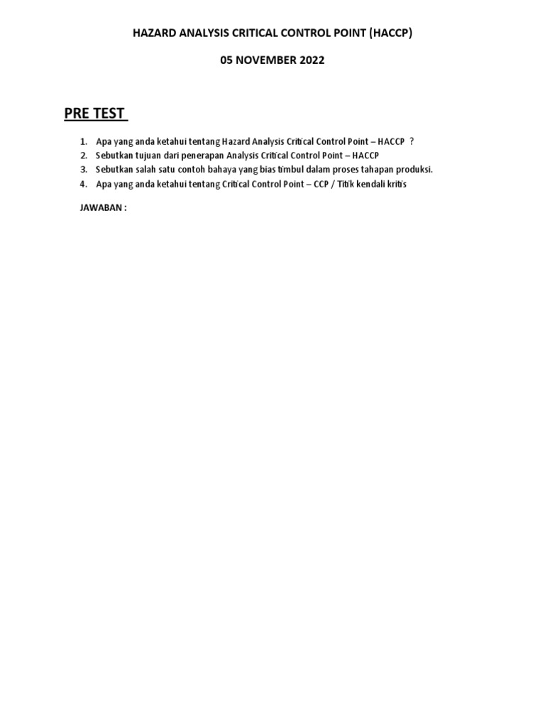 Pre-Post Test Haccp | PDF